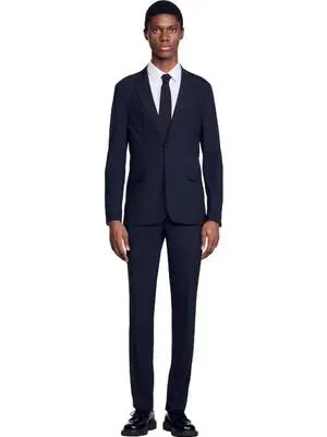 Sandro Wool Suit Jacket - Navy Blue