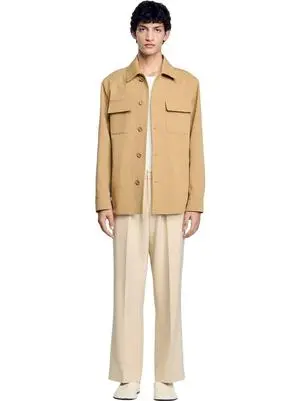 Sandro Oversized Shirt With Pockets Sand.