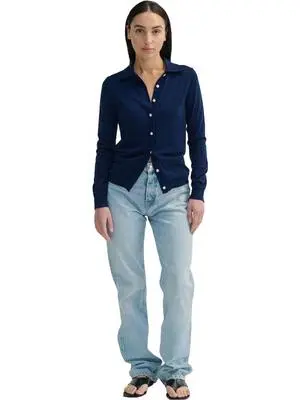 Almina Concept Button Up Knit Top - Navy