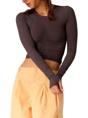 Free People Tempo Ruched Long Sleeve T-shirt - Chocolate