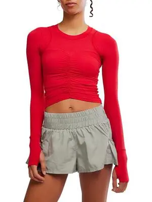 Free People FP Movement Tempo Ruched Long Sleeve T-Shirt Cranberry