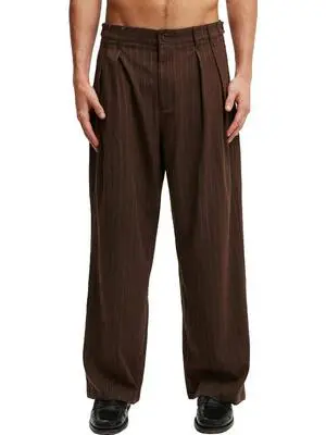 COTTON ON Cotton On Super Baggy Pleated Pant Chocolate Pinstripe