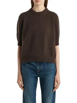 Khaite Davin Short Sleeve Cashmere Sweater - Coffee