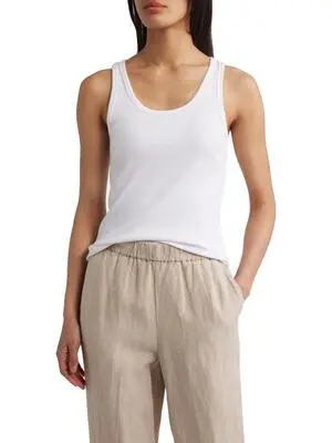 Eileen Fisher Scoop Neck Stretch Organic Cotton Tank - White