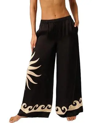 WeWoreWhat Mid-Rise Satin Beach Pant Black/off White