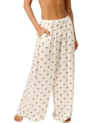 WeWoreWhat Mid-Rise Satin Beach Pant Off-white/basil