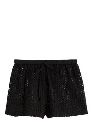 Solid & Striped The Nancy Open Knit Cotton Cover-up Shorts - Noir