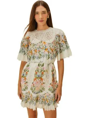 Farm Rio Sweet Bloom Bouquet Mini Dress - Sweet Bloom Bouquet Off-white