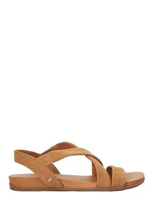 DUNE Comfort-strap Flat Leather Sandals - Camel Nubuck