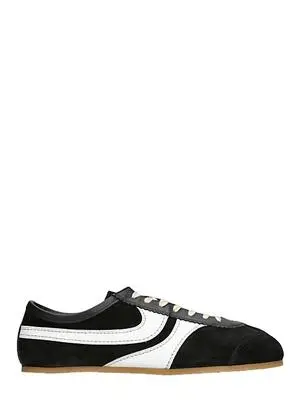 Dries Van Noten Stripe-embroidered Suede And Leather Low-top Trainers - Black