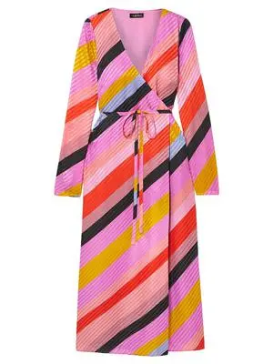 Stine Goya Striped Silk-jacquard Wrap Dress - Pink