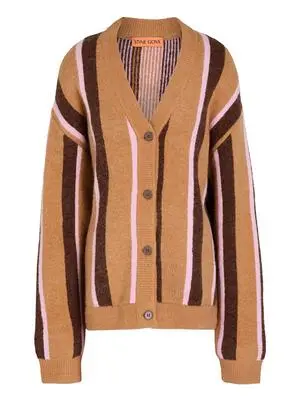 Stine Goya Striped Jacquard-knit Cardigan - Camel