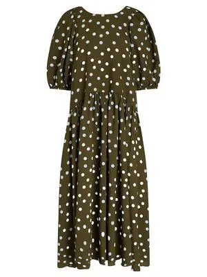 Stine Goya Amelia Polkadot Seersucker Midi Dress - Army Green
