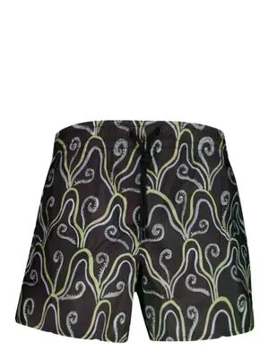 Commas Abstract-pattern Swim Shorts - Black
