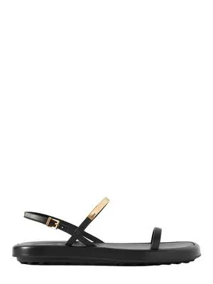 TOD'S Embellished Leather Slingback Sandals - Black