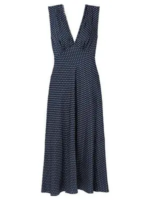 DÔEN Tahlia Belted Polka-dot Midi Dress - Blue