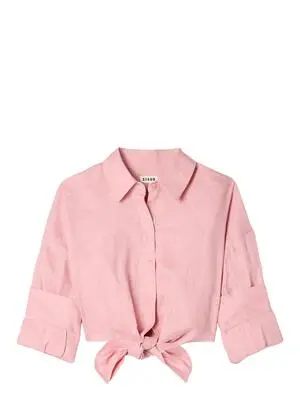 Staud STAUD Lisa Cropped Linen Top Pink
