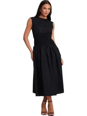 QUIZ Poplin Sheered Waist Maxi Dress - Black