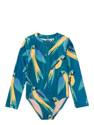 TEA COLLECTION Long Sleeve One-piece Swimsuit - Blue & Yellow Macaws