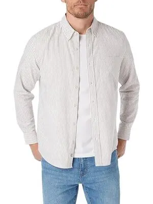FAIR HARBOR Salty Oxford Dress Shirt - Oak Stripe