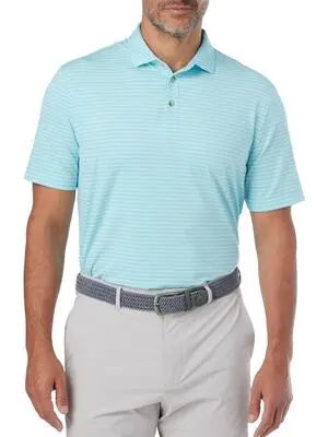 FAIR HARBOR Compass Print Polo - Aqua Stripe