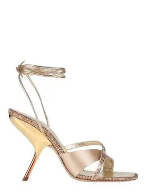 FERRAGAMO Sandals In Leather, Viscose, And Silk - Gold