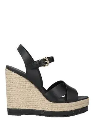 Hogan Leather Espadrille Sandals - Black