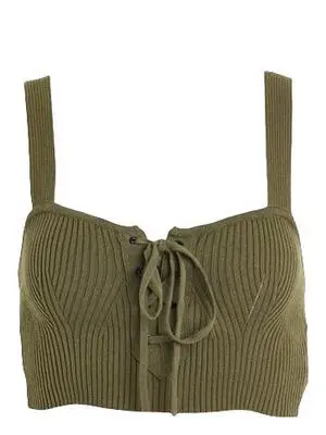 MSGM Ribbed Knit Cropped Top With Sweetheart Neckline - Military Green