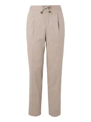 SLOWEAR Venezia 1951 Slim-fit Tapered Pleated Striped Cotton-blend Trousers - Neutrals