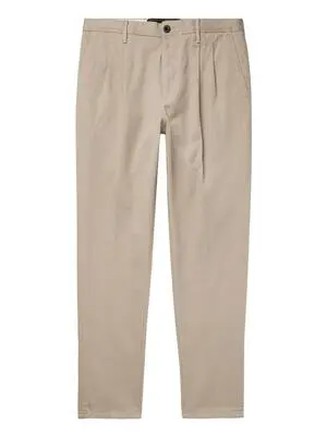 SLOWEAR Slim-fit Pleated Cotton-twill Trousers - Neutrals