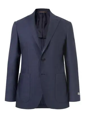 Canali Kei Linen And Wool-blend Suit Jacket - Blue