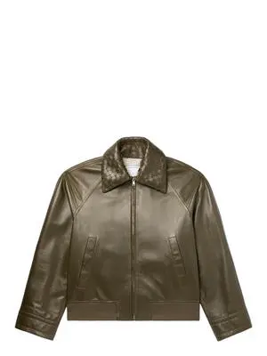 Bottega Veneta Intrecciato-trimmed Leather Blouson Jacket - Green