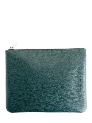 ROYCE NEW YORK Leather Zip Travel Pouch - Dark Green
