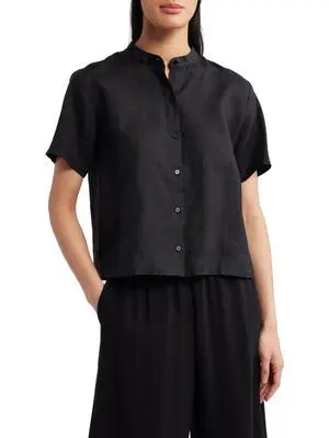 Eileen Fisher Eileen Fisher Organic Linen Band Collar Shirt Black