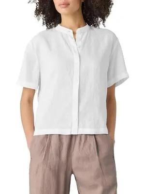 Eileen Fisher Organic Linen Band Collar Shirt - White