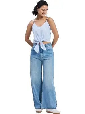 REISTOR Striped Seersucker Camisole With Front Tie Detail - Linear Rhythm