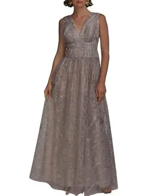 Donna Karan New York Sequin Embroidered A-line Gown - Sisal