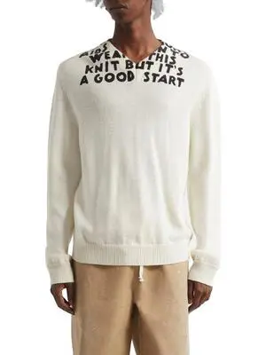 MAISON MARGIELA Virgin Wool Blend V-neck Sweater - Off White-black