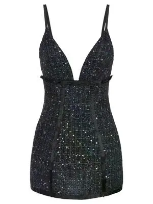 Elisabetta Franchi Sequin-embellished Tweed Mini Dress - Black