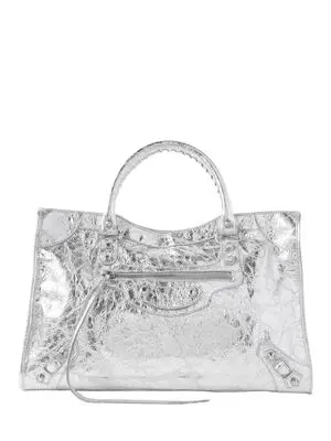Balenciaga Le City Metallic Textured-leather Tote - Silver
