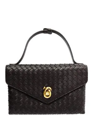 Bottega Veneta Bottega Veneta Knot Lock Medium Intrecciato Leather Shoulder Bag Dark Brown