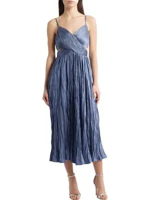 Lulus Margot Gathered Satin Midi Dress - Slate Blue