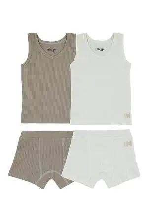 NOGGIWEAR Ribbed Tank Top And Boxer Shorts Set - Taupe / Off-white