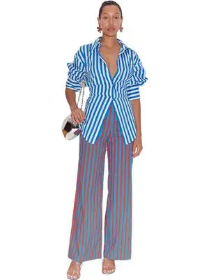SIMONMILLER Pia Poplin Pant - Blue/paprika Stripe