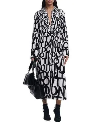 Desigual Print Tie Waist Maxi Shirtdress - White/black
