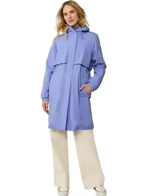 LANDS' END Squall Packable Long Raincoat - Light Periwinkle