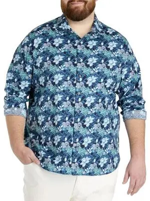 SYNRGY BY DXL Big & Tall Floral Print Sport Shirt - Blue