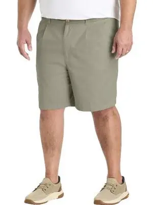 HARBOR BAY BY DXL Big & Tall Waist-relaxer Pleated Shorts - Olive