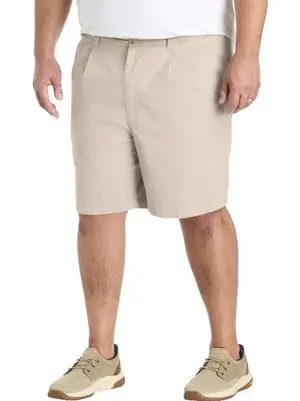 HARBOR BAY BY DXL Big & Tall Waist-relaxer Pleated Shorts - Stone