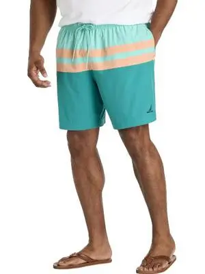 NAUTICA Color Blocked Striped Board Shorts - Poolsdaqua